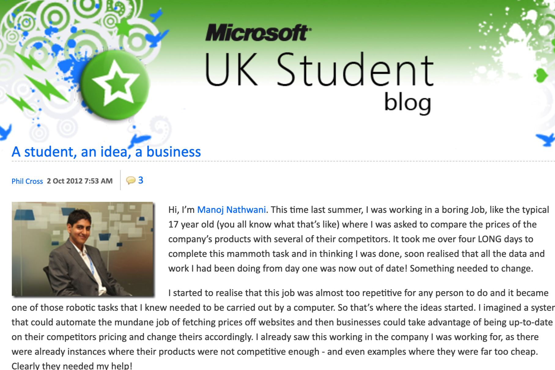 Featured in the Microsoft Student Blog